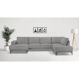 OTTO home Wohnlandschaft &raquo;OLAND Flachgewebe U-Form, XXL, B: 345 cm, Skandi-Design&laquo; U-Form, 345 cm, Wellenunterfederung, Skandi-Design, Metallf&uuml;&szlig;e grau