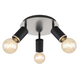 Globo LIGHTING Deckenspot &raquo;JOSEBA&laquo; E27 1 Stk. Schwarzer Strahler mit Holz schwarz, Nickel matt, E27 3x60W 3, &Oslash; 28cm H: 18cm, 1 Stk.