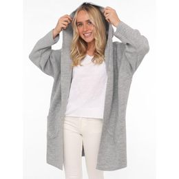 Zwillingsherz Damen Strickjacke Langarm, bequem, Taschen, One Size, ohne Verschluss, Kapuze grau Einheitsgr&ouml;&szlig;e