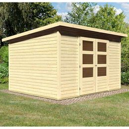 Karibu Gartenhaus &raquo;Stockach 5&laquo; naturbelassen oder terragrau beige Holzwerkstoff ohne Fu&szlig;boden, ohne Dacheindeckung