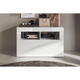 Home Affaire Garderobenschrank &raquo;Basic, Breite 91 cm, H&ouml;he 59 cm, Schuhbank 1 Klappe&laquo; Garderobenbank, moderne Rahmenoptik wei&szlig; Wei&szlig; Hochglanz Lack, B/H