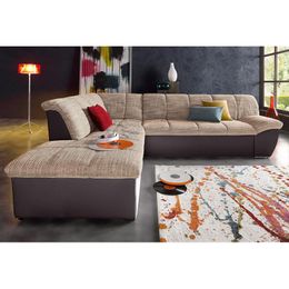 DOMO collection Ecksofa &raquo;Splash, aktuelle Sitz- und R&uuml;ckensteppung, Materialmix, L-Form&laquo; wahlweise mit Bettfunktion braun Kunstleder SOFTLUX / 