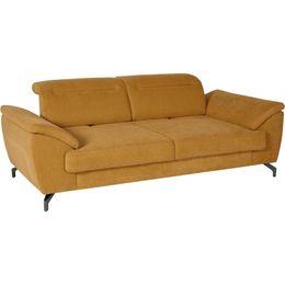 Sit & More sit&more 2,5-Sitzer &raquo;Percy&laquo; 12 cm Fu&szlig;h&ouml;he, Sitztiefenverstellung, wahlweise Kopfteilverstellung gelb B/H/T: 207cm x 112cm, Luxus-Microfaser Paris,mit 