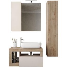 Welltime Badm&ouml;bel-Set &raquo;Hamburg, Badezimmerset 2tlg. Breite 79 cm, Badm&ouml;bel, Waschtisch inkl.&laquo; Spar-Set, 2 Stk. tlg. wei&szlig; Holzwerkstoff B/H/T: 79cmcm x