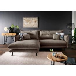 Home Affaire Ecksofa &raquo;Lazio, 255 x 180 cm, modern und bequem&laquo; Velours, Kissen: Microfaser, L-Form, inkl. R&uuml;cken- und Zierkissen braun 100% Polyester;