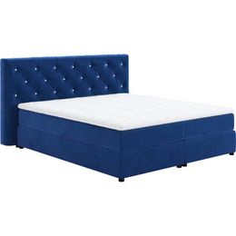 COTTA Boxspringbett &raquo;Castle&laquo; mit Strasssteinen im Kopfteil, inkl. Topper blau 100% Polyester (PES) Velour VELVET, Liegefl&auml;che B/L: 140cm x 200cm, 