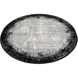 WK Wohnen Teppich &raquo;BORDER&laquo; rund 8 mm H&ouml;he hochwertiger Viskoseanteil, samtweiche Oberfl&auml;che mit 3 D Effekt grau Polyacryl, Viskose &Oslash; 260cm 1 Stk., 8mm