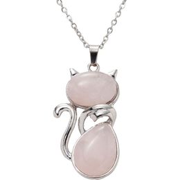 Firetti Damen Kette mit Anh&auml;nger &raquo;Schmuck Geschenk Edelstahl Halsschmuck Halskette Ankerkette Katze&laquo; Made in Germany - mit Rosenquarz bunt Edelstahl, 