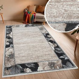 OTTO home Teppich &raquo;Florent mit Rahmen, Blumen Design&laquo; rechteckig 9 mm H&ouml;he Floral, detailreiche Bl&uuml;ten, meliert, elegant, Wohnzimmer beige Kunstfaser 