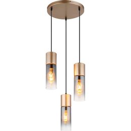Globo LIGHTING H&auml;ngeleuchte &raquo;ANNIKA&laquo; E27 1 Stk. H&auml;ngeleuchte Cappuccino, Rauchglas Rillen, 3 H&ouml;hen, E27 gold 3, &Oslash; 34cm H: 150cm, 1 Stk.