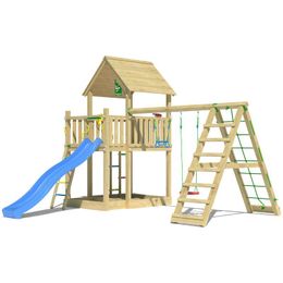 Jungle Gym Spielturm &raquo;Majesty&laquo; Spielanlage mit Schaukel, Kletterbock und Rutsche mit Wasseranschluss blau Holzwerkstoff Einheitsgr&ouml;&szlig;e