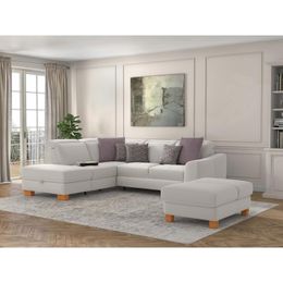 Sit & More sit&more Ecksofa &raquo;Dundee L-Form&laquo; mit Federkern und Massivholzf&uuml;&szlig;en, wahlweise mit Kopfteilverstellung silber B/H/T: 263cm x 86cm x 219cm, Struktur 