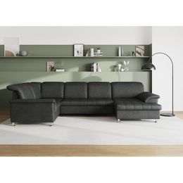 DOMO collection Wohnlandschaft &raquo;FRANZI optional mit Bettfunktion, Bettkasten & Kopfteilverstellung&laquo; U-Form, Recamiere rechts, grau, B/T: 352/214 cm 