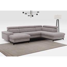 COTTA Wohnlandschaft &raquo;Emma U-Form, B: 328 cm&laquo; mit Kopfteilverstellung, optional Schlaffunktion & Bettkasten grau B/H/T: 328cm x 97cm x 215cm, Struktur