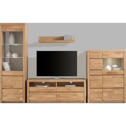 OTTO home Wohnwand &raquo;Silkeborg: 4-teilig, Breite: 290cm, Griffmulden, Fronten Massivholz&laquo; Set, Set besteht aus 1 Vitrine, 1 Lowboard, 1 Wandregal und 1