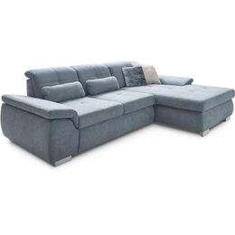 Die PlanBar Ecksofa &raquo;MP-IN16037 L-Form, Breite 289 cm, mit Kaltschaum-Polsterung&laquo; mit Sitztiefenverstellung & Zierkissen blau 100% Polyester B/H/T: 