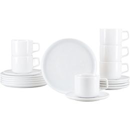 Creatable Kaffeeservice &raquo;Session, Service, 18-tlg.&laquo; Teller ohne Fahne mit gro&szlig;em Spiegel, Elegantes Rillenrelief wei&szlig; Porzellan 18
