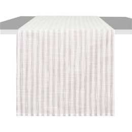 OTTO home Tischl&auml;ufer &raquo;Marric&laquo; halbtransparenter Tischl&auml;ufer, Leinenoptik mit Streifen wei&szlig; Polyester B/L: 40cm x 160cm, 1 Stk.