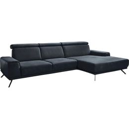 Die PlanBar Ecksofa &raquo;PN-EM22041 L-Form&laquo; wahlweise motorisches Canape oder Sitztiefenverstellung blau B/H/T: 335cm x 89cm x 188cm, Anilinleder Stoff, 