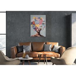 &Ouml;lgem&auml;lde &raquo;handarbeit gerahmt FRAU MIT BLUMEN 60x90 cm &ndash; Wandbild Deko&laquo; Blumen Frau Portrait 1 Stk. tlg. handgefertigt, jedes Bild ein Unikat, 
