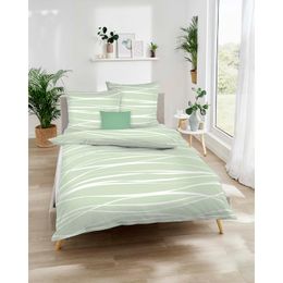 Kaeppel Wendebettw&auml;sche &raquo;MOTION 100% gek&auml;mmte Baumwolle&laquo; 2 Stk. mit feinen Wellenlinien, Markenrei&szlig;verschluss, Wendeoptik gr&uuml;n Mako-Satin, Obermaterial: 100% 