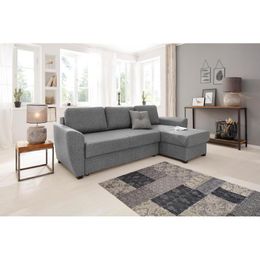 Home Affaire Ecksofa &raquo;Quin L-Form&laquo; mit Schlaffunktion, Bettkasten und Zierkissen, mit Federkern grau Strukturstoff (100% Polyester) B/H/T: 246cm x 