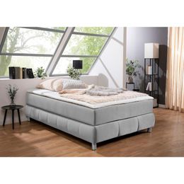 Home Affaire Boxspringbett &raquo;Salo&laquo; Ohne Kopfteil, inkl. Topper, auch in &Uuml;berl&auml;nge 220 cm grau Samtoptik, Liegefl&auml;che B/L: 120cm x 200cm, Gewicht bis: 