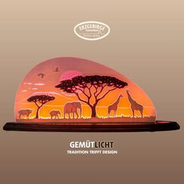 Weigla LED Dekolicht &raquo;Safari, Holz & Acrylglas, ROT-NATUR-BRAUN, Made in Germany&laquo; LED-Modul 1 Stk. Neutralwei&szlig; Erzgebirge garantiert, afrikanische Deko Innen