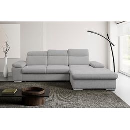 WERK2 Ecksofa &raquo;Palma modernes Schlafsofa mit Bettkasten, L-Form, B/T 282/185 cm&laquo; grau B/H/T: 282cm x 88cm x 185cm, Chenille, Ottomane rechts
