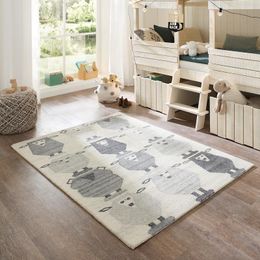 Theko Kinderteppich &raquo;Gaia Kids Sheep&laquo; rechteckig 10 mm H&ouml;he getuftet, reine Schurwolle, Motiv Schafe, Kinderzimmer grau Schurwolle B : 120cm 1 Stk., 