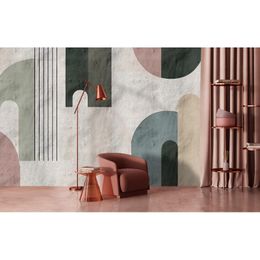 Livingwalls living walls Vliestapete &raquo;Geometrische Tapete modern in Rosa Beige Gr&uuml;n&laquo; matt glatt grau Vlies B/L: 2,7m x 4m, Rollen: 1