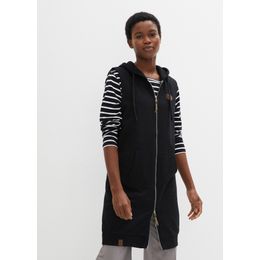 bonprix Damen Sweatweste, schwarz, Gr. 48, unifarben, Sweatware, Obermaterial: 60% Baumwolle, 40% Polyester, Westen, lange Weste mit Kapuze,