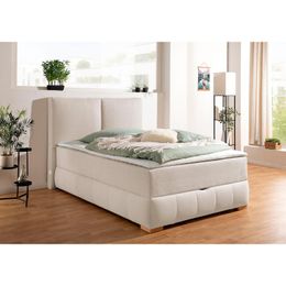 OTTO home Boxbett &raquo;Wehma mit Kopfteil inkl. Bettkasten&laquo; in H2, H3 & H4 w&auml;hlbar, inklusive Topper beige Struktur, Liegefl&auml;che B/L: 140cm x 200cm, H2 + 