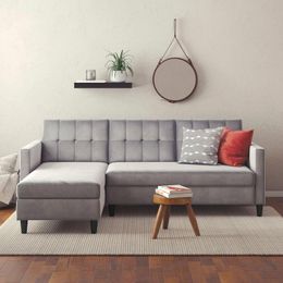Ecksofa &raquo;Hartford II&laquo; mit Bettfunktion und Stauraum, Recamiere beidseitig montierbar grau Veloursstoff 100% Polyester B/H/T: 213cm x 83cm x 154cm, 