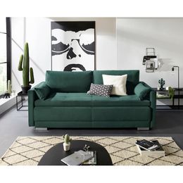 OTTO home Schlafsofa &raquo;Berlin, B: 218 cm, Liegel. 160x198 cm&laquo; Schlaffunktion, Bettkasten & 2 Zierkissen, Dauerschlafsofa Boxspring gr&uuml;n Microfaser 