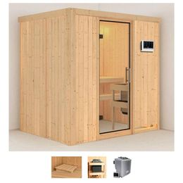 Karibu Sauna &raquo;Bedine&laquo; Set, Ofen 9 kW Bio externe Strg easy beige Bio-Kombiofen, externe Steuerung, 9 kW