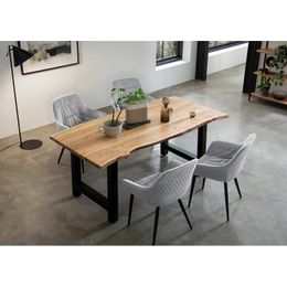 Salesfever Essgruppe &raquo;Esszimmerausstattung aus Holz und Metall&laquo; Set, 5 Stk. tlg. Essgruppe im stilvollen Look mit 4 St&uuml;hlen grau Massivholz, Metall, 