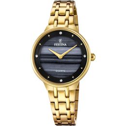 Festina Damen Quarzuhr &raquo;Mademoiselle&laquo; Armbanduhr, Damenuhr, Edelstahlarmband, analog, Zirkonia (synth.) gold Einheitsgr&ouml;&szlig;e