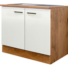 Flex-Well Sp&uuml;lenunterschrank &raquo;Vintea&laquo; (B x H x T) 100 x 85 x 60 cm, inkl. Einbausp&uuml;le beige Holzwerkstoff Lancelot Oak, B/H/T: 100cm x 85cm x 60cm, T&uuml;ren: 2 Stk