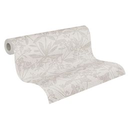 A.S. Cr&eacute;ation Vliestapete &raquo;Terra Tapete Bl&auml;tter Floral&laquo; gemustert matt neutral strukturiert Natur-Tapete Landhaus Tapeten Wohnzimmer Schlafzimmer K&uuml;che modern grau 