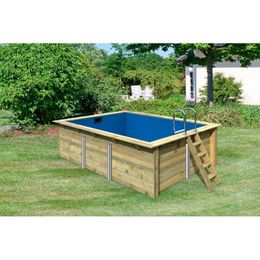 Karibu Rechteckpool &raquo;Roma BxLxH: 440x353x124cm&laquo; 44 mm starke kesseldruckimpr&auml;gnierte Holzbohlen aus Fichtenholz blau &Oslash;/B/H/L: Breite 440cm x H&ouml;he 124cm x 