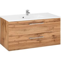 Welltime Waschbeckenunterschrank &raquo;Soria&laquo; Badm&ouml;bel Waschtisch inkl. Waschbecken, Breite 100 cm braun eichefarben, B/H/T: 100cm x 14cm x 48cm