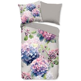 Good Morning Wendebettw&auml;sche &raquo;Julia&laquo; 2 Stk. 100% Baumwolle, Renforc&eacute;, Rei&szlig;verschluss, Wendeoptik, Hortensie, Grau grau Renforc&eacute;, Obermaterial: 100% 