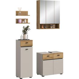 Welltime Badm&ouml;bel-Set &raquo;VANN, 5-teilige moderne Badkombination, individuell stellbar&laquo; Midischrank, 2er Set Wandregal, Waschbeckenunterschrank,
