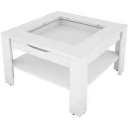 ByLiving Couchtisch &raquo;RALPH&laquo; Artisan Eiche, Old Wood oder wei&szlig;, 1 Schubkasten, Glaseinlageplatte wei&szlig; B/H/T: 67cm x 43cm x 67cm