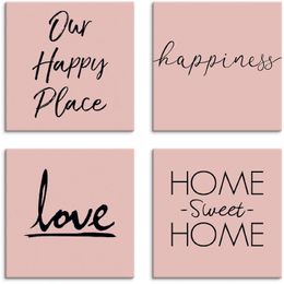 Artland Leinwandbild &raquo;Ort Gl&uuml;ck Liebe Home sweet Home&laquo; Spr&uuml;che & Texte 4 Stk. tlg. 4er Set, verschiedene Gr&ouml;&szlig;en schwarz Leinwand, MDF B/H/T: 40cm x 40cm, 