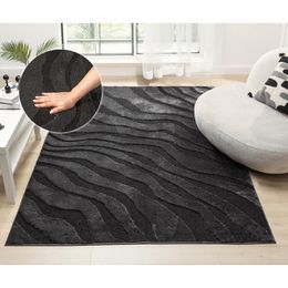 OTTO home Teppich &raquo;Benia, Hoch-Tief-Struktur&laquo; rechteckig 19 mm H&ouml;he Wellen-Design, leichter Glanz, modern, Wohnzimmer, Schlafzimmer schwarz Kunstfaser