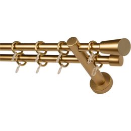 Garesa Gardinenstange &raquo;CLASSICO MOLIS&laquo; 2 l&auml;ufig-l&auml;ufig Wunschma&szlig;l&auml;nge Vorhanggarnitur, verl&auml;ngerbar, Wandmontage, Keil, mit Ringe und Haken gold B/L: 