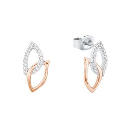 Amor Damen Paar Ohrstecker &raquo;Bl&auml;tter&laquo; mit Zirkonia (synth.) rosa Silber 925 (Sterlingsilber)