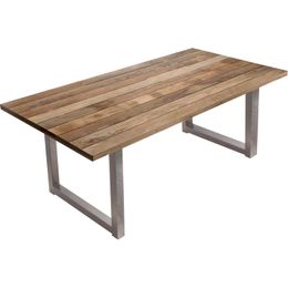 M&ouml;bilia Esstisch &raquo;Aletsch&laquo; gefertigt aus unbehandeltem Holz, recyceltes Ger&uuml;stholz beige Platte Fichte/Tanne, Gestell Metall B/H/T: 240cm x 77cm x 100cm, 